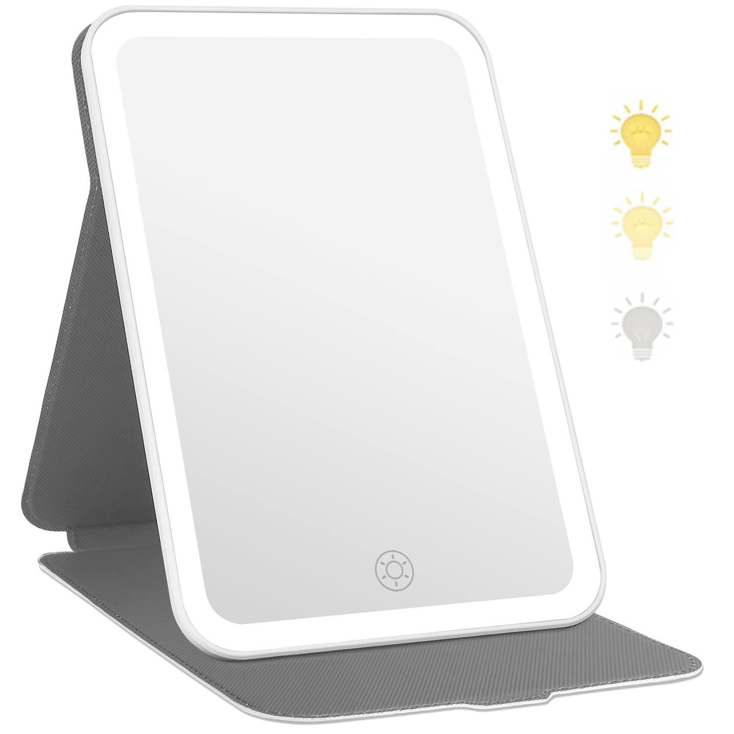 Rechargeable Travel Makeup Mirror with 72 Led Lights, Portable Lighted Mirror, 3 Color Lighting, Dimmable Touch Screen, Tabletop LED Folding Vanity Mirror, Women Gift, Travel Essentials