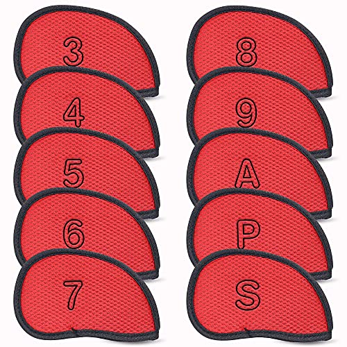 KYTAI 10 pcs/Set Meshy Golf Iron Head Cover Golf Club Headcovers with Magic Tape Fit Most Wedges Irons (Blue) (Red)