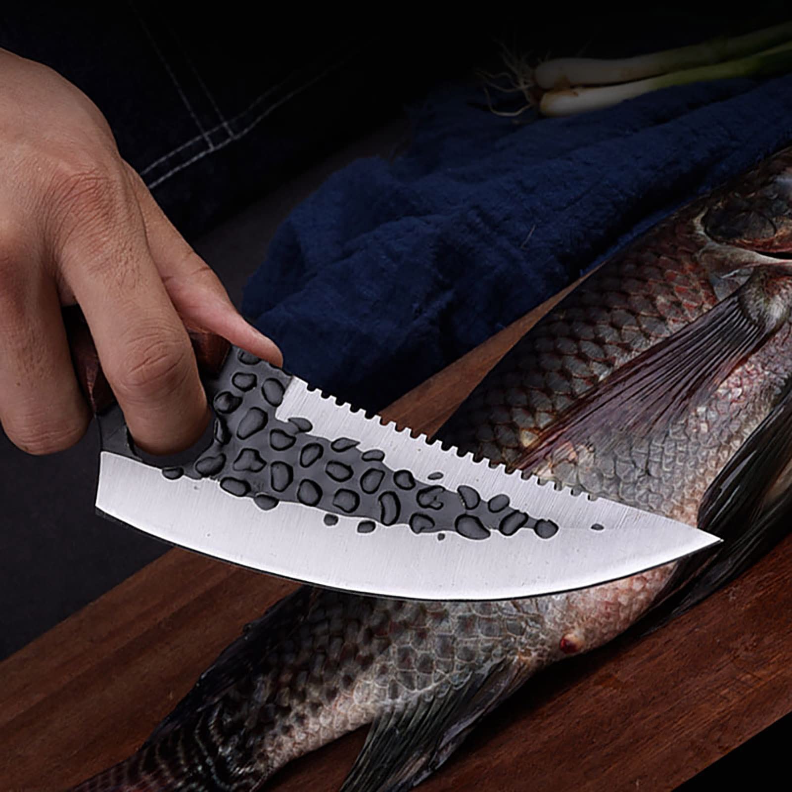 Locuetyn fish scaling knife for chef,Full-tong boning knife with leather sheath (Fillet Knife)