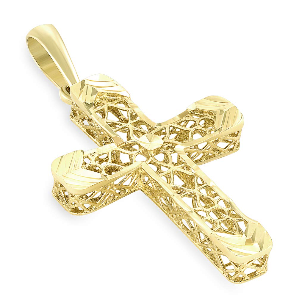 Jewelry America 14k Yellow Gold Textured Filigree 3D Latin Cross Pendant (Medium)