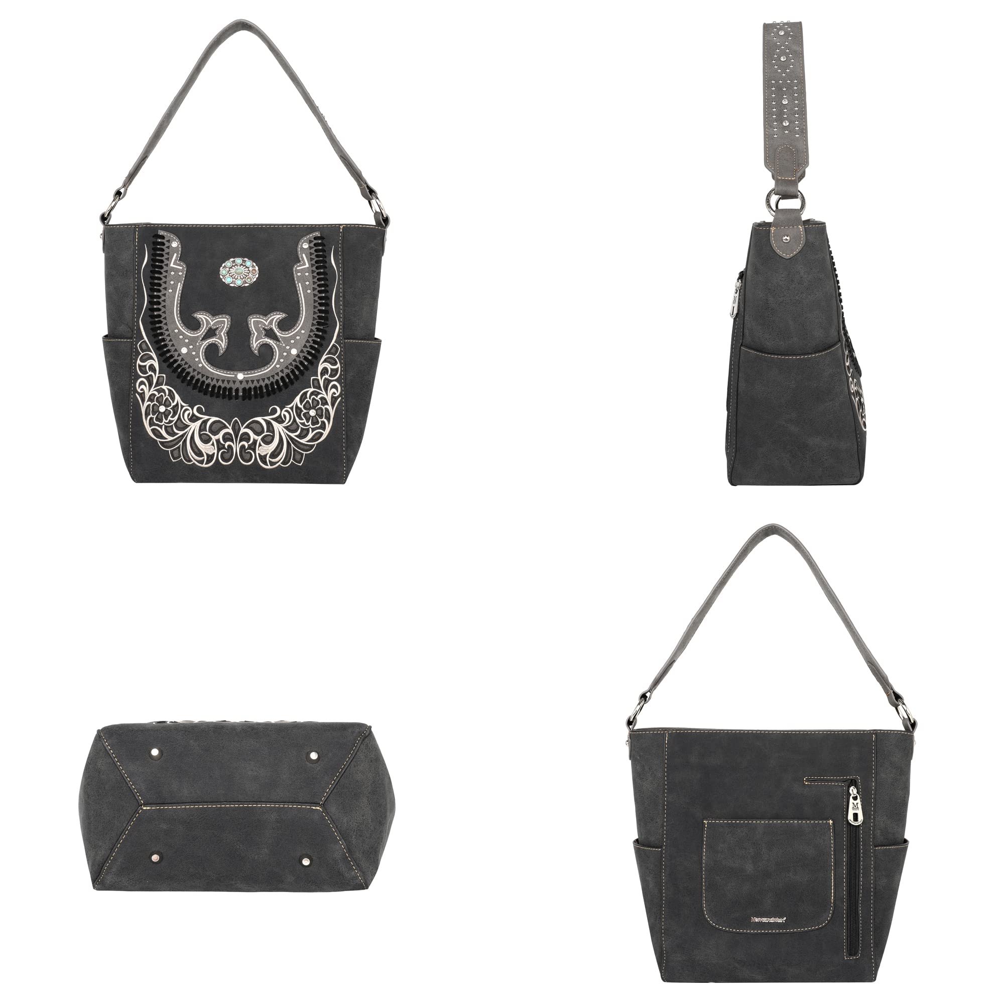 Montana West Collection Concealed Carry Hobo for Women Lightweight Leather Purses Western Shoulder Handbag with Wallet MW1104G-920BK+W