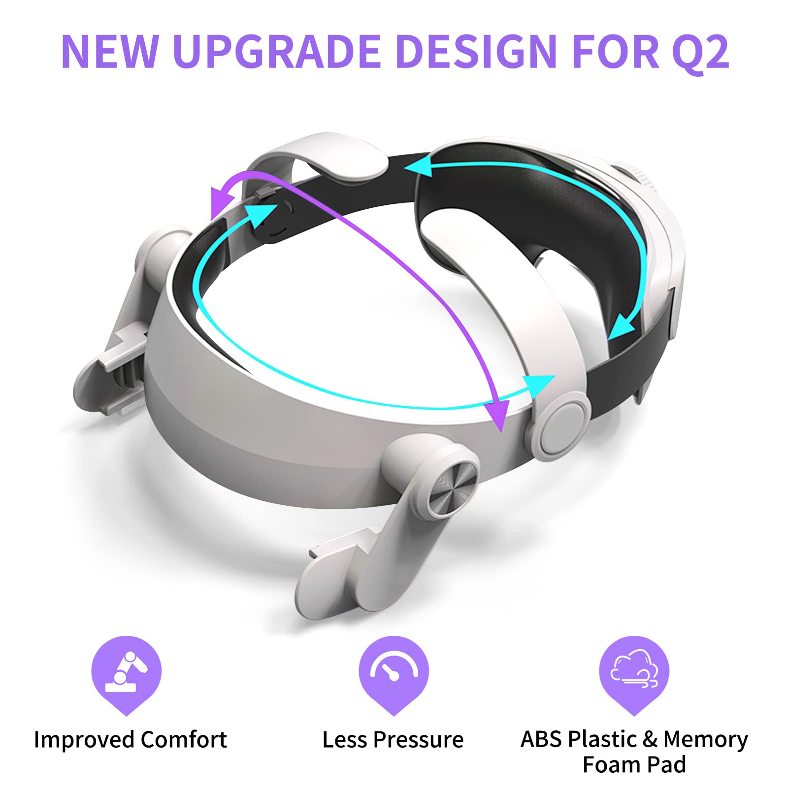 Quest 2 Elite Head Strap by 2BK,Soft Foam and Comfortable Skin-Friendly PU Surface,Reduce Facial Pressure,Light and Adjustable,Perfect for Adults and Kids