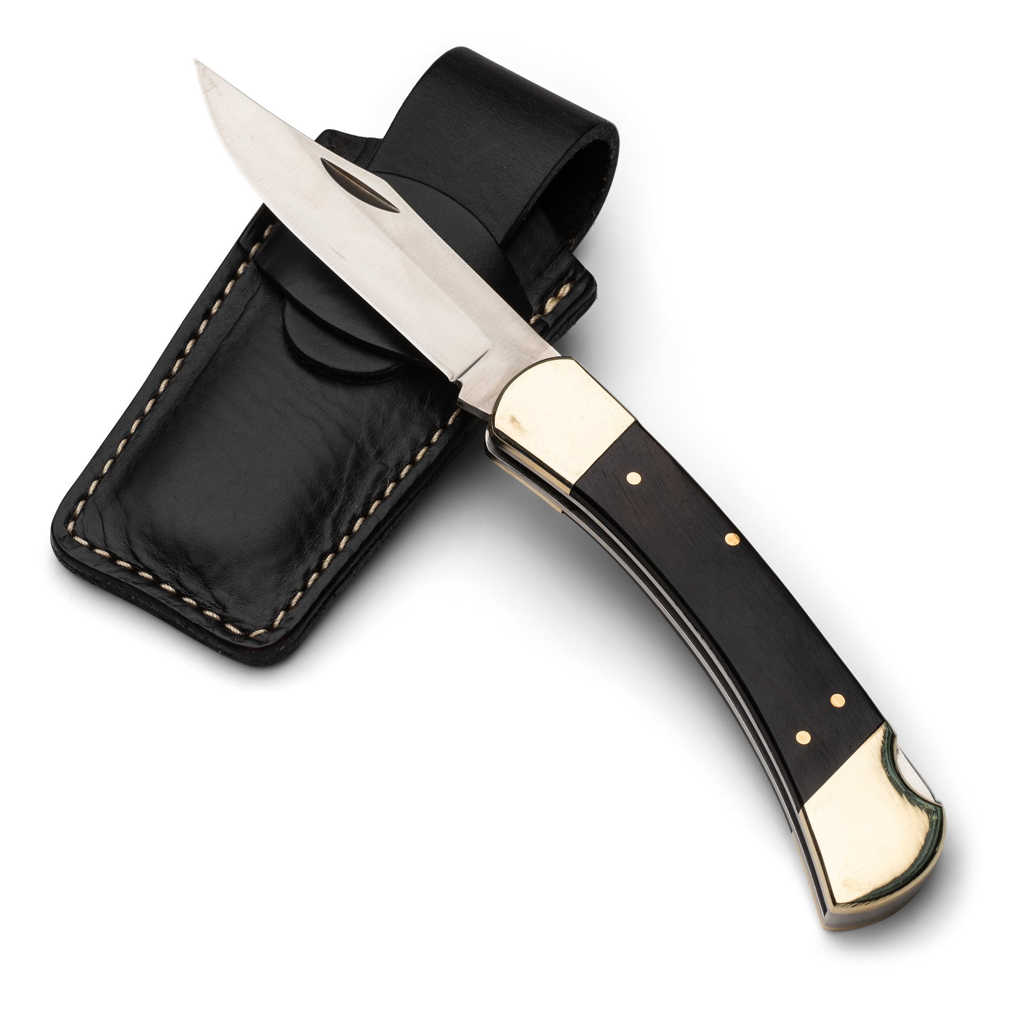 Kings County Tools Lock-Back Hunting Knife | USA Made Leather Sheath | 3-3/4” Long Blade | Total Open Length of 8-3/4” | Sturdy and Compact | Integrated Belt Loop