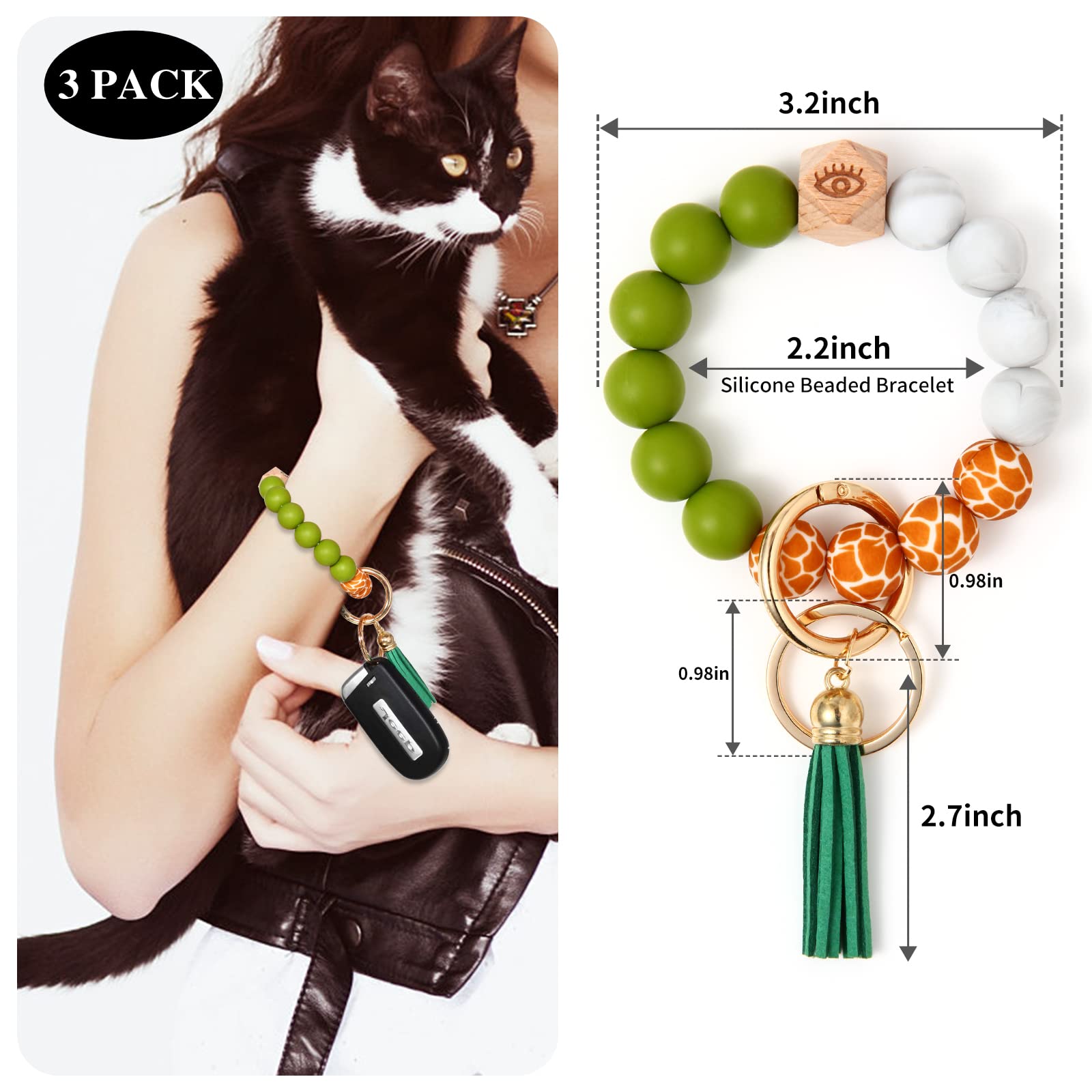 QfungYe Silicone Wristlet Keychains Key Ring Bracelets Wristlet Keychain Tassel For Women