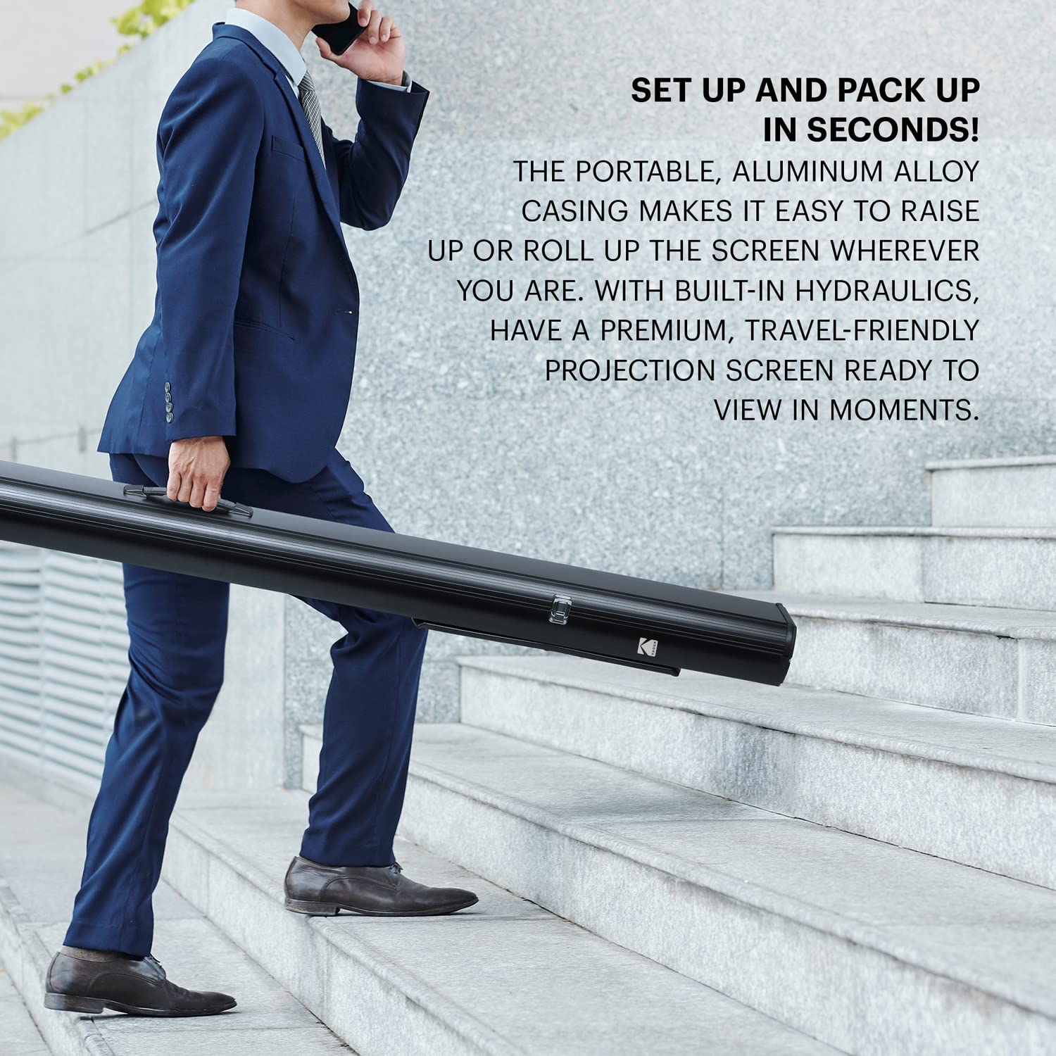 KODAK Portable Projector Screen | 60” Indoor & Outdoor 16:9 Video Projection Surface & Stand with Carry Handle | 1080p, 4K/8K UHD, 3D & HDR Ready | Fast Setup for Movies, Office Presentations & More