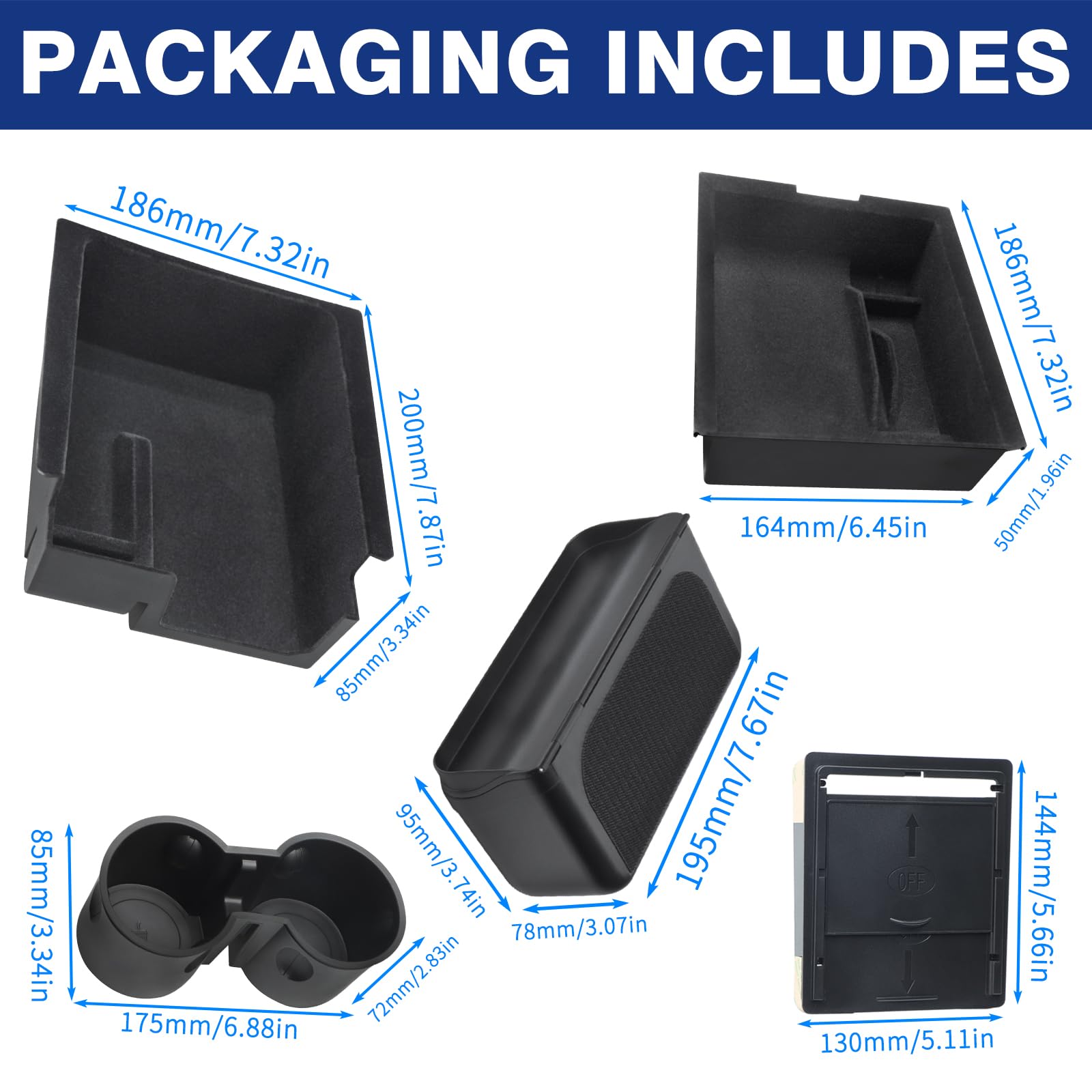 JERBOR 5Pcs Center Console Organizer for Tesla Model 3 Model Y Accessories 2021 2022 2023,Armrest Storage Tray and Hidden Storage Box, Cup Holder,Sticky Box,Center Console Tray (5Pcs Set)