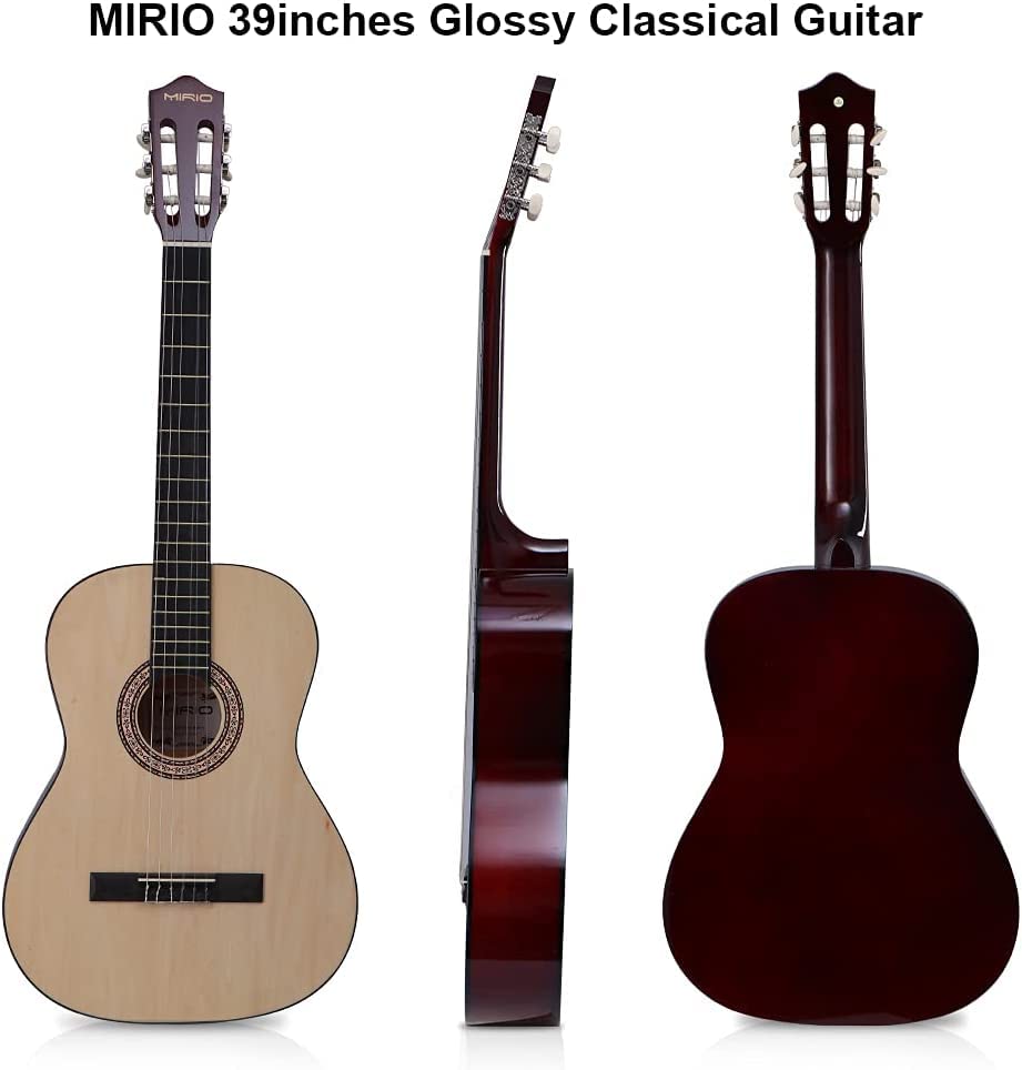MIRIO 39 Inches Classical Guitar Full Size Beginner Acoustic Build-in Pickup Kit Set, Natural