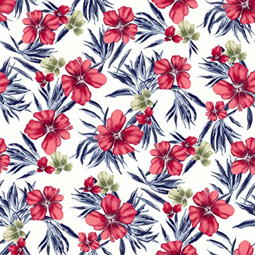 Texco Inc Wool Dobby Large Pattern/100% Poly No Stretch Floral Prints Woven Decoration Apparel Home/DIY Fabric, Offwhite Guava 2 Yards