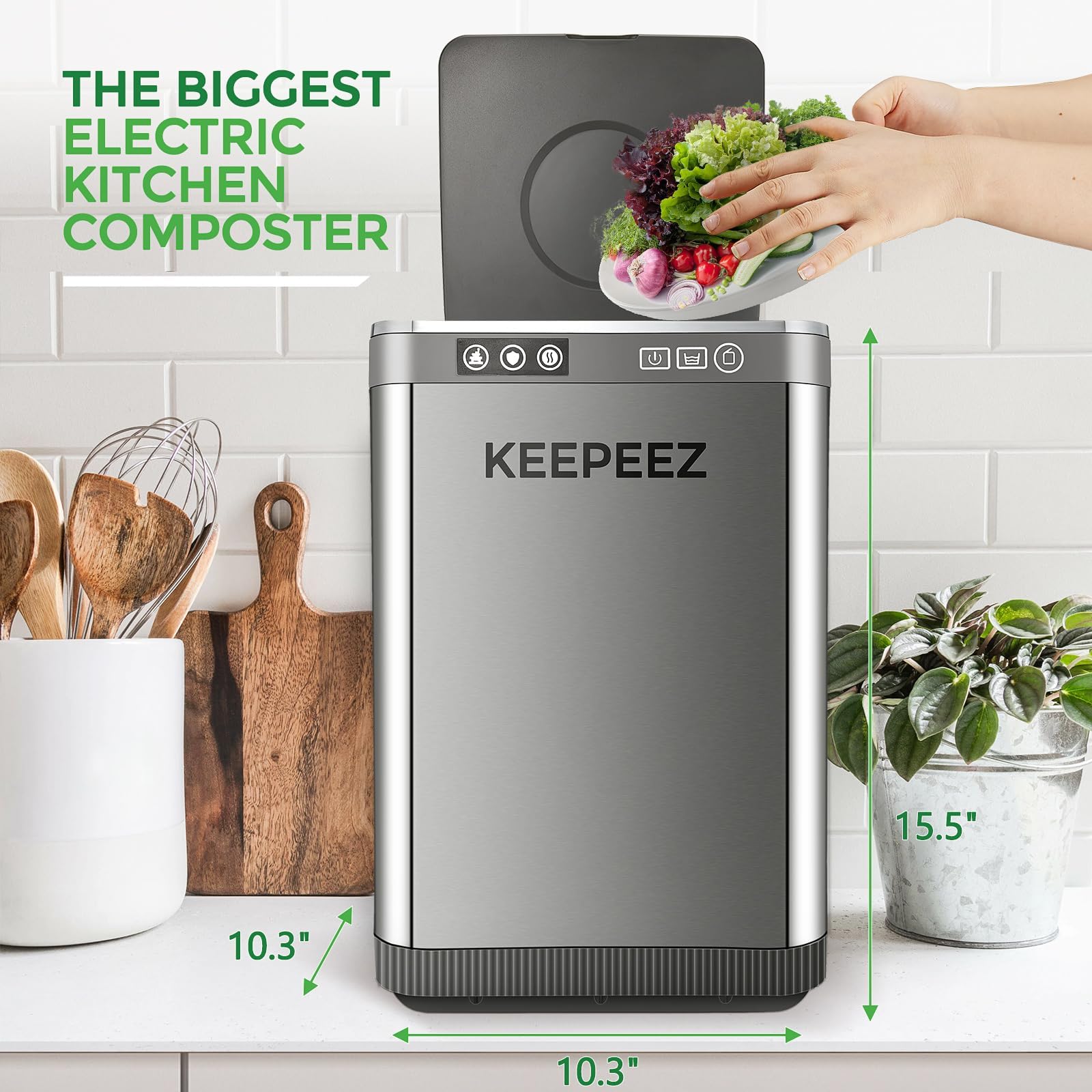 Upgraded Electric Composter, 1 Gallon Largest Smart Indoor Compost Bin Kitchen, 2 Carbon Filter, Food Recycling Composting Odor Free, Converts Waste to Dry Compost, Kitchen Composter 80% Energy Saver