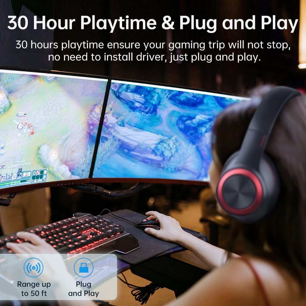 Kofire 2.4GHz Wireless Gaming Headset for PC, PS4, PS5, Nintendo TV, PC, 3.5MM Wired Mode for Xbox, 30 Hours Playtime Bluetooth Headphones w/HD/Mute Mic USB Adapter 38MS Low Latency, Comfy Soft Earpad