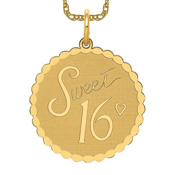 IceCarats 14K Yellow Gold Sweet 16 Disc Necklace Charm Pendant Only