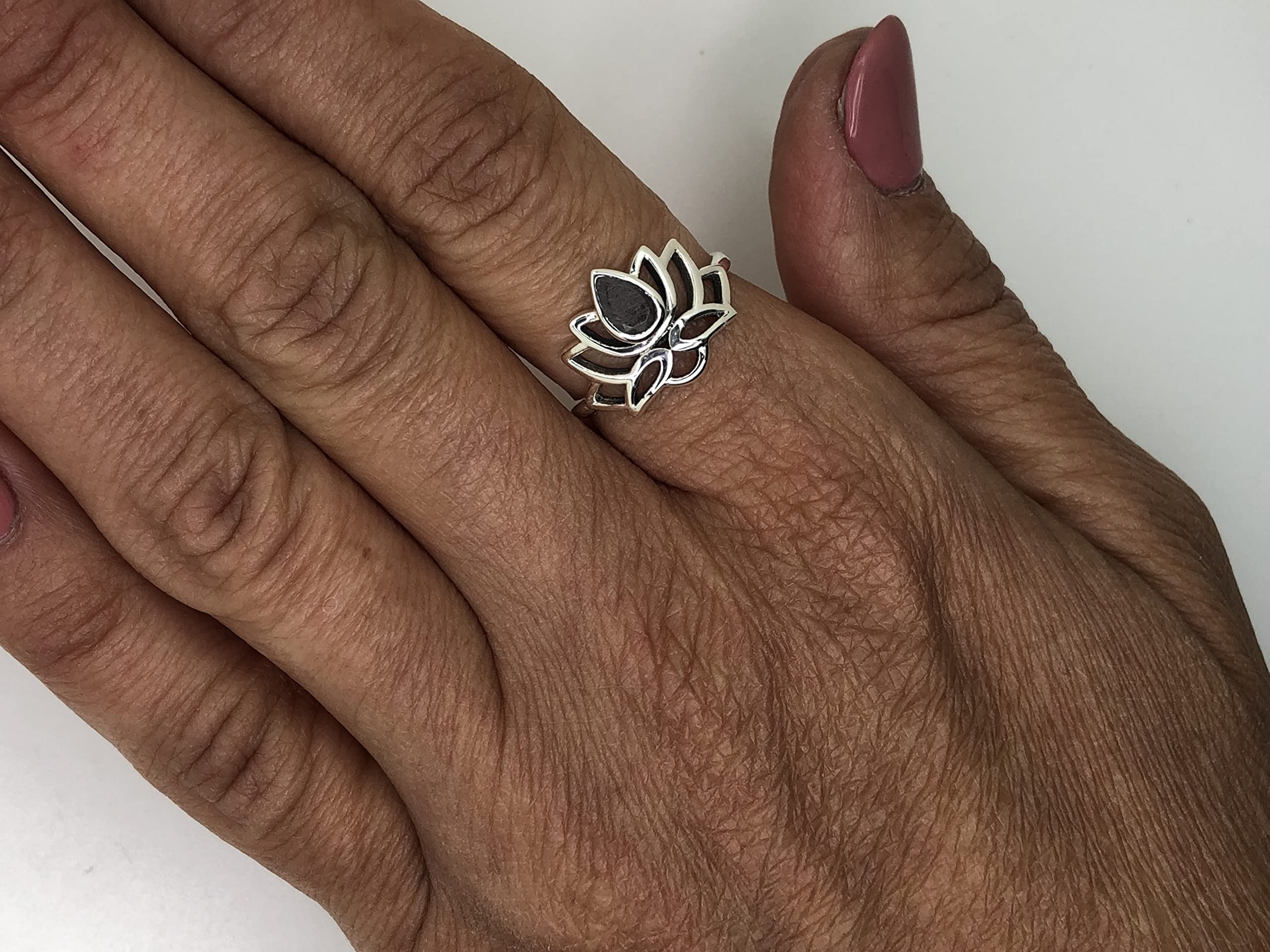 Koral Jewelry Cut Pear Labradorite Lotus Ring 925 Sterling Silver Ethnic Vintage Tribal Gipsy Boho Look (9)