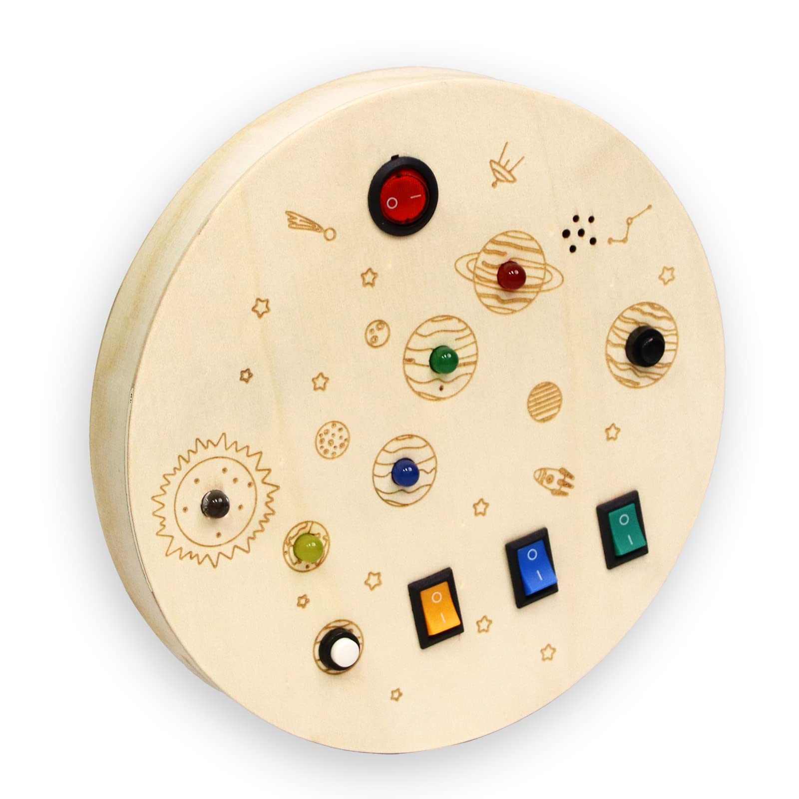 MICKYU Wooden Montessori Sensory Busy Board Toys with Led Light for 1 2 3 Year Old Toddlers Boys