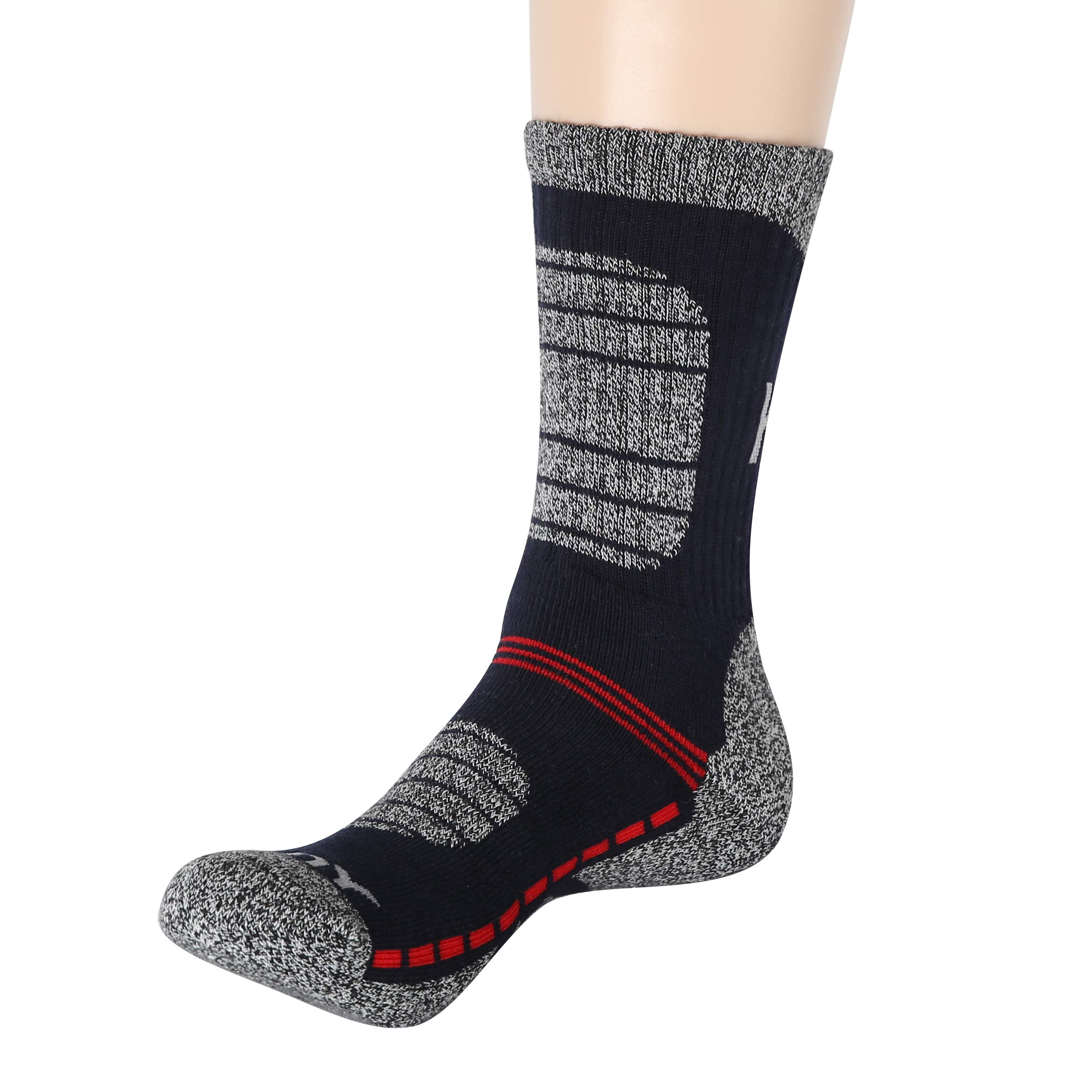 KONY Womens Cotton Full Cushioned Hiking Socks, 5 Pack Moisture Wicking Outdoor Trekking Crew Socks (Mix-3, Large(US Shoe size 8.5-11))