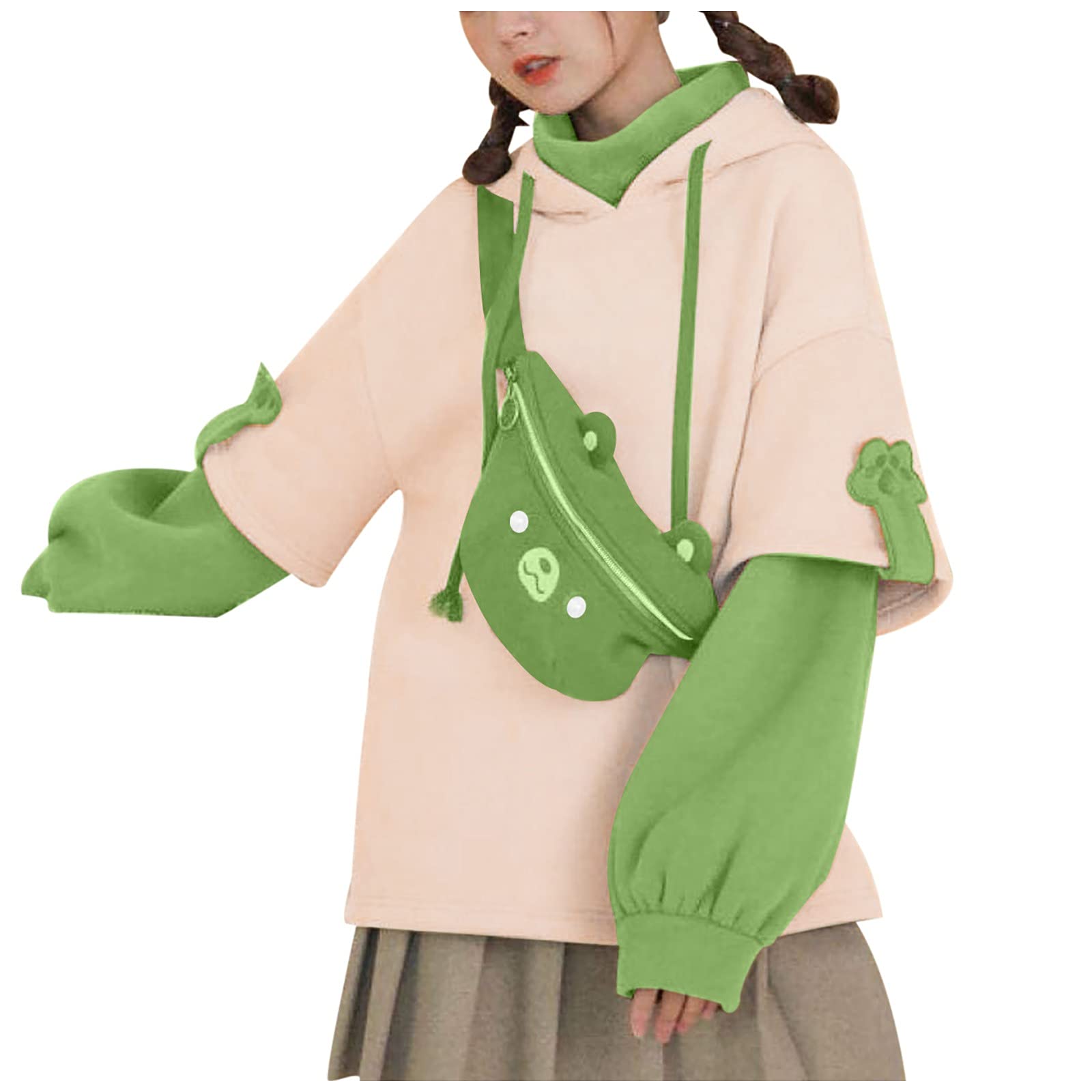 Mimacoo Cute Bear Hoodies for Teen Girls Brown Sweatshirt Long Sleeve Shirts Oversized Pullover with Personality Bag