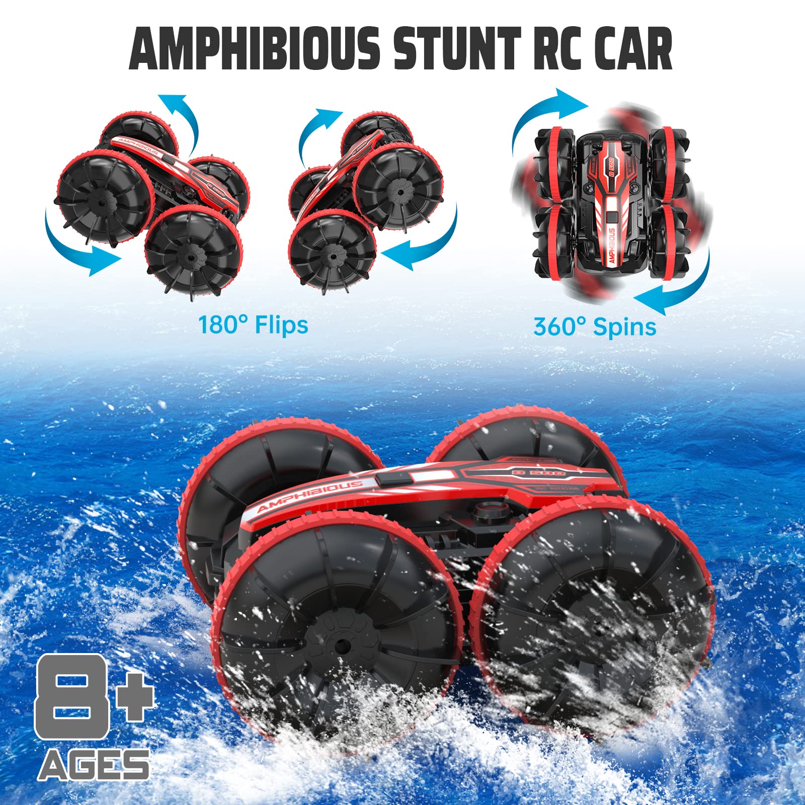 qida Amphibious Remote Control Car - 2.4 GHz Waterproof Remote Control Monster Truck Boat - RC Cars Vehicle 4WD Rotating 360°