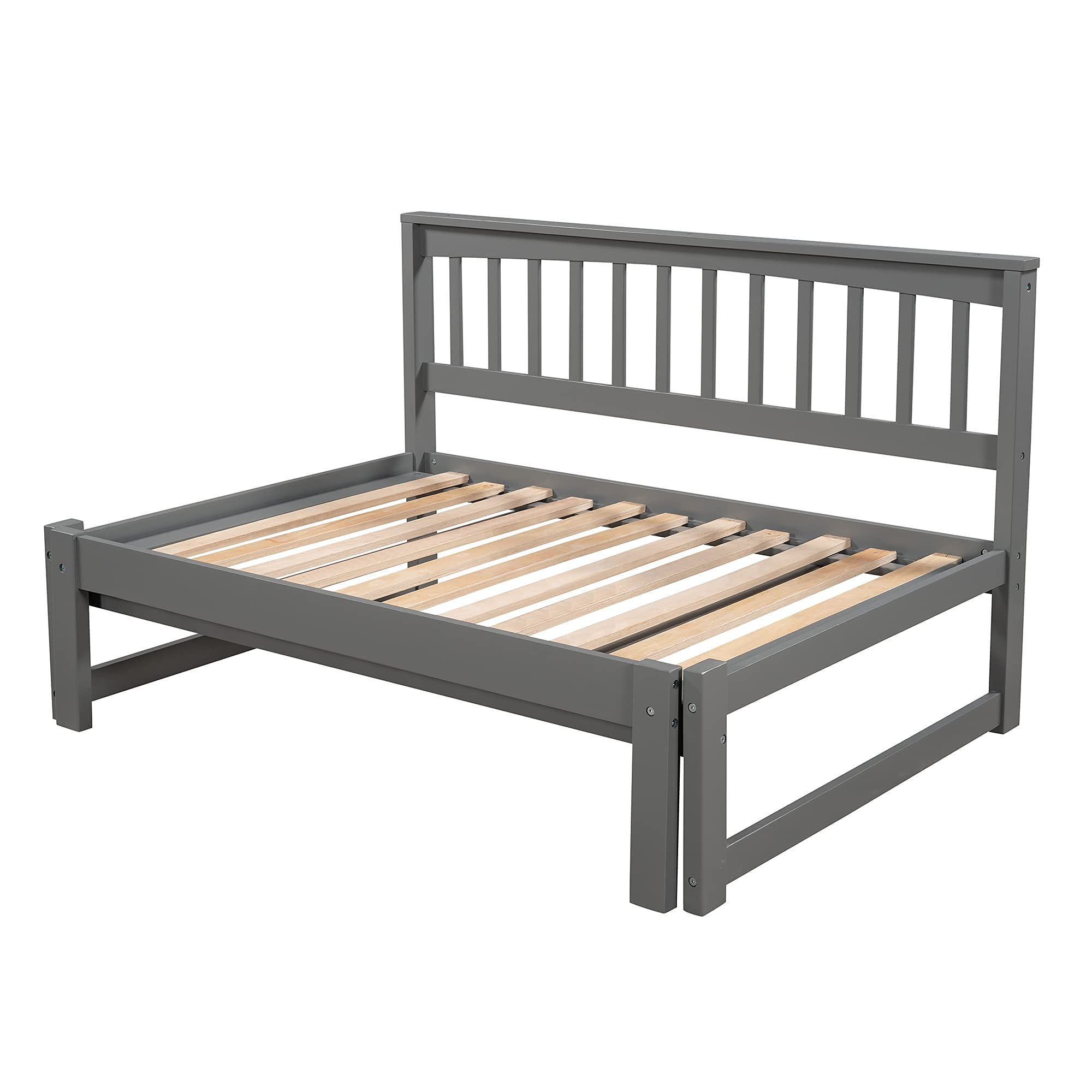 MERITLINE Twin Loft Bed with Convertible Lower Bed, Wood Kids Loft Bed with Desk, Twin over Full Bunk Bed with Ladder,No Box Spring Needed,Grey