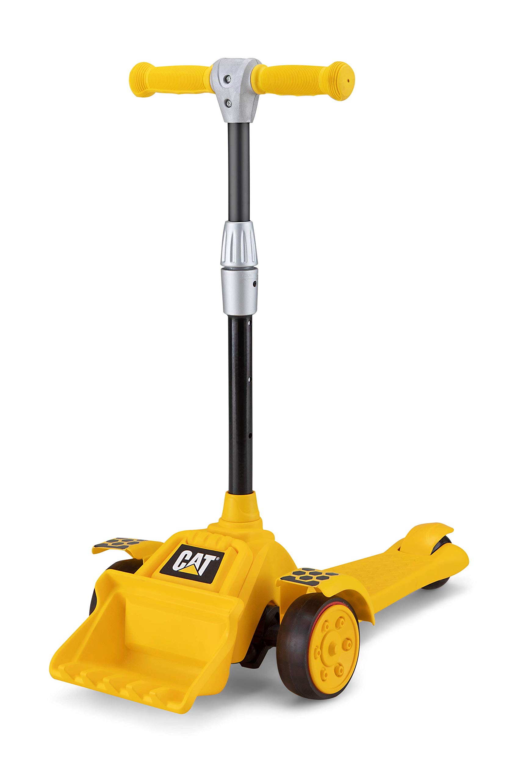 Kid Trax CAT Toddler Kick Scooter, Kids 3 Years or Older, Adjustable-Height Handlebars, Lean to Steer Technology, Removable Bulldozer-Style Scoop
