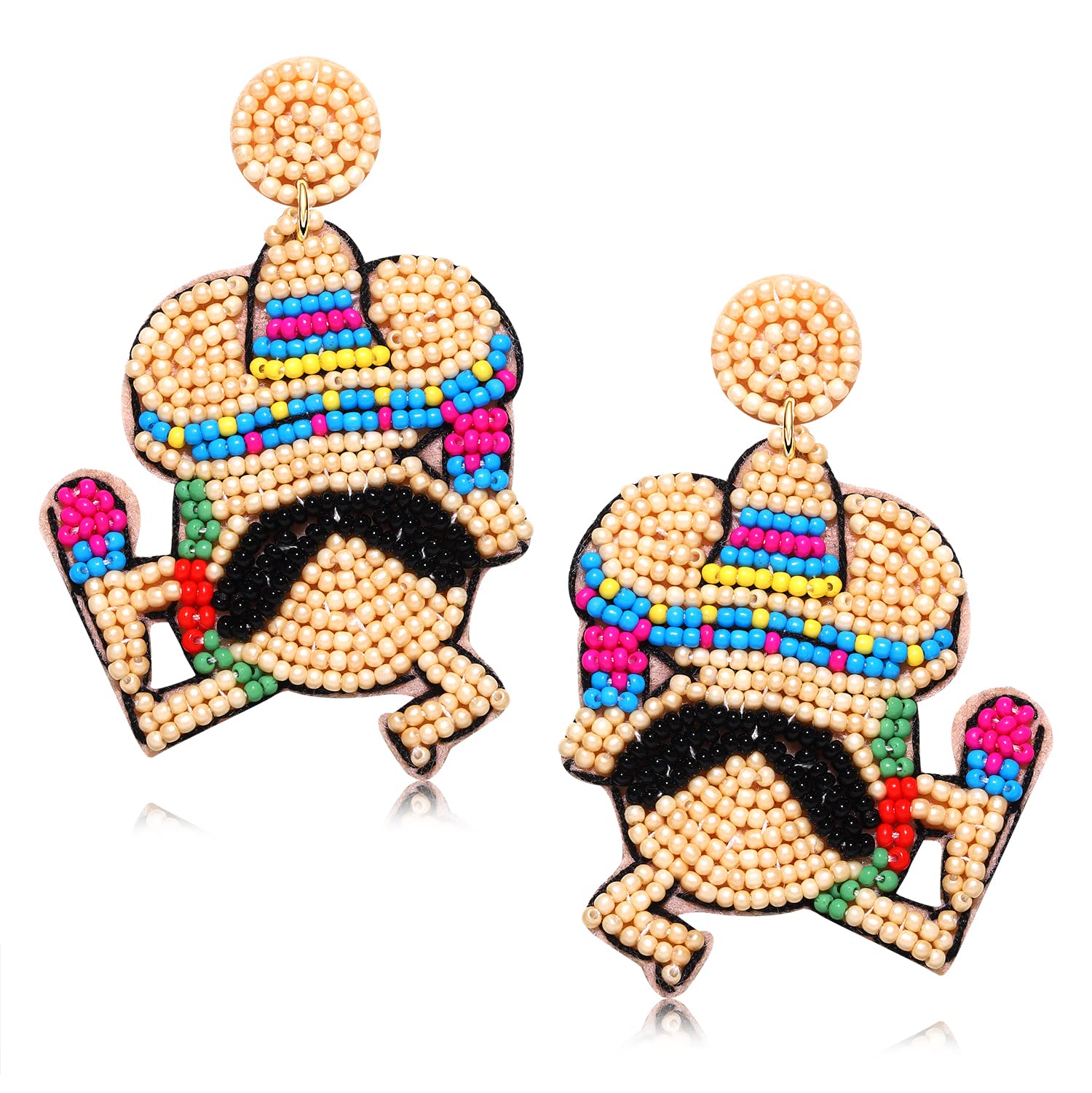 NLCAC Cinco De Mayo Earrings Beaded Sombrero Hat Pepper Taco Fiesta Dangle Earings Mexican Holiday Party Earrings (Sombrero Cactus)