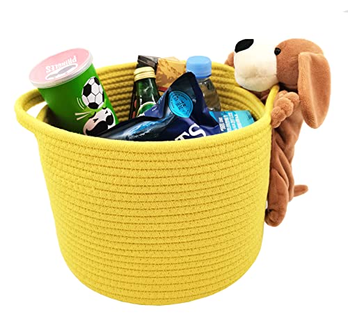 Letatitube COTTON ROPE STORAGE BASKET WITH MINI BAG YELLOW TOY BASKET ROOM ORGANIZER (DOG)