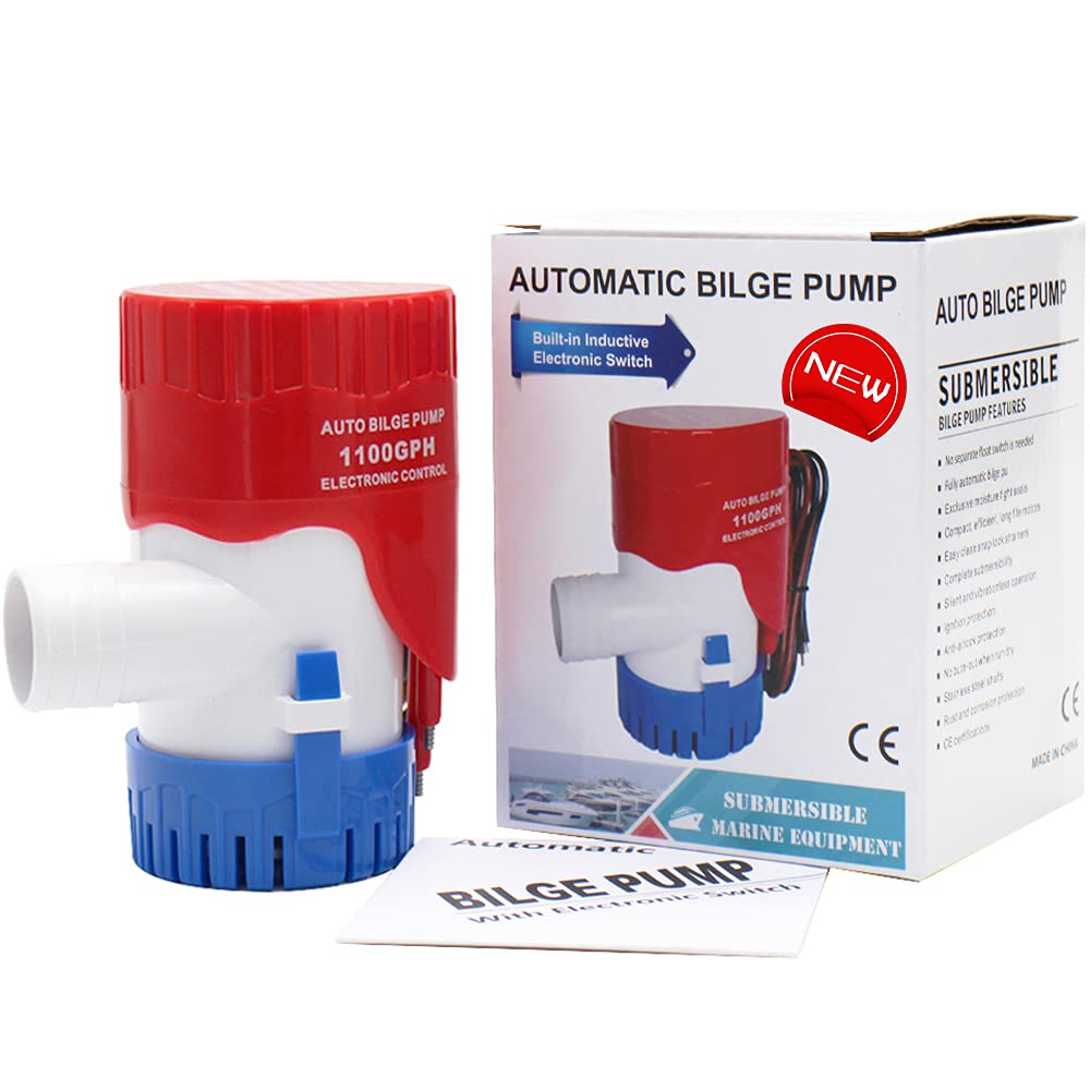 MAKERELE Auto Bilge Pump for Boats 12v 1100GPH Automatic Submersible Boat Bilge Water Pump with Electronic Switch (Outlet Diameter:1 1/8 inch/29mm)…