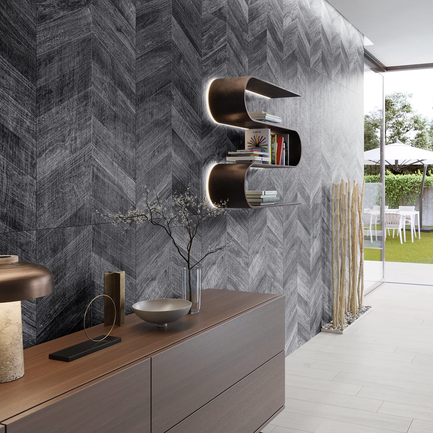 Montgomery Chevron Black 24 in. x 48 in. Matte Porcelain Floor and Wall Tile (15.49 Sq. Ft. / Case)
