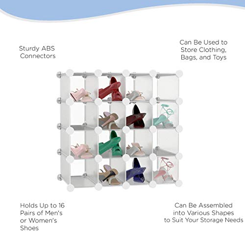 Lavish Home Piece 16 Cube Interlocking, Customizable, Stackable Modular Cubby Shelving for Organization and Storage (White), (L) 30β x (W) 18.1β x (H) 29.5