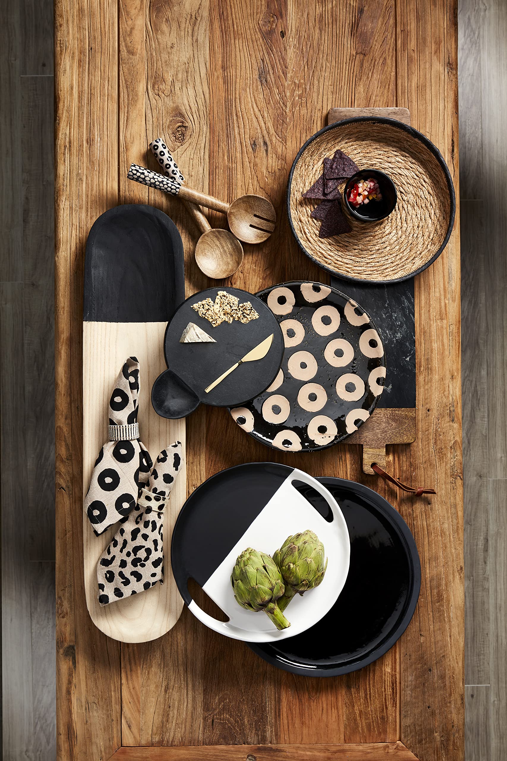Mud Pie Black Terracotta Platter, Filled, 12" dia