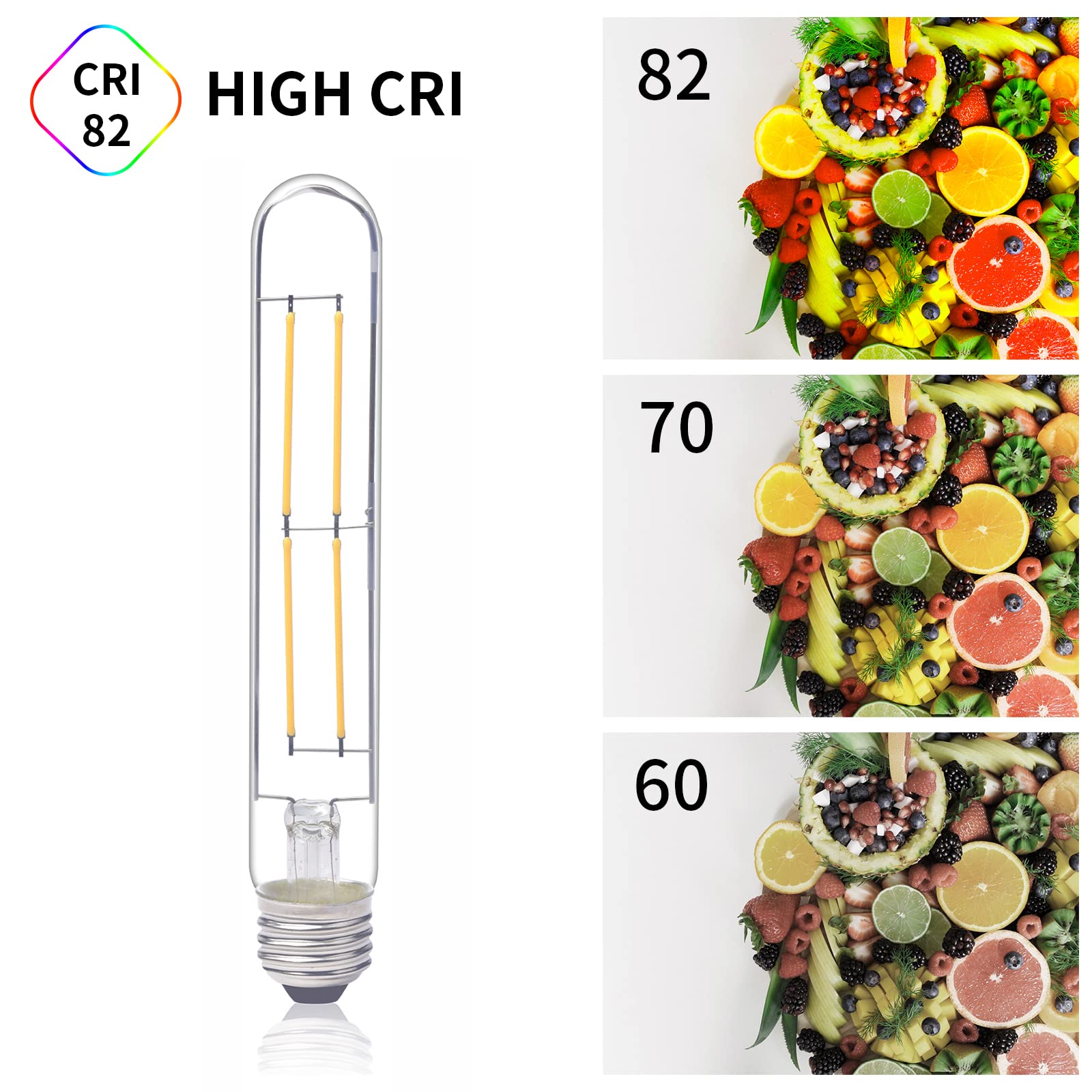 Klarlight Dimmable 6 Watt LED T10 Tubular Light Bulb 60 Watt Incandescent Equivalent E26 Edison Vintage Filament Tube Lamp, Daylight 6000K Medium Base Clear Glass Bulb (3-Pack)