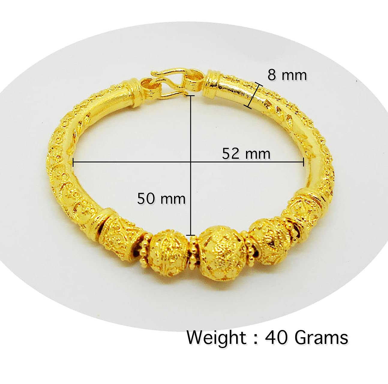 Lai Thai Gold Plated Bangle 24k Thai Baht Yellow Gold Filled Bracelet Size 6.5 Inch and Earrings 1 Pair