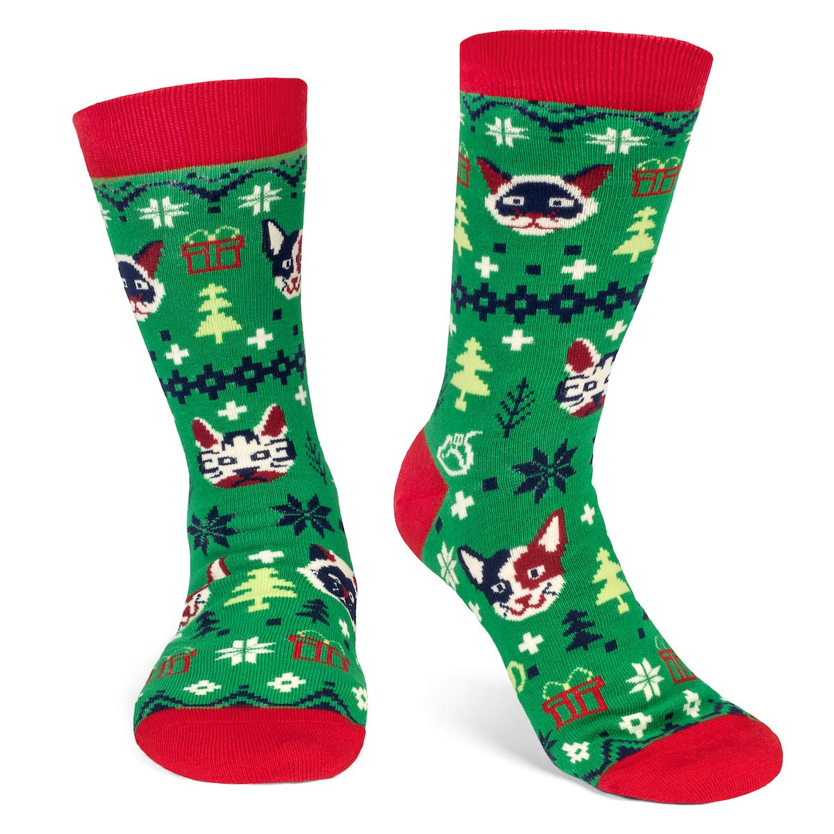 Lavley Funny Holiday Socks For Adults and Teens (Gifts For Christmas, Thanksgiving, Valentine's Day, Halloween) (US, Alpha, One Size, Regular, Regular, Xmas Cat)