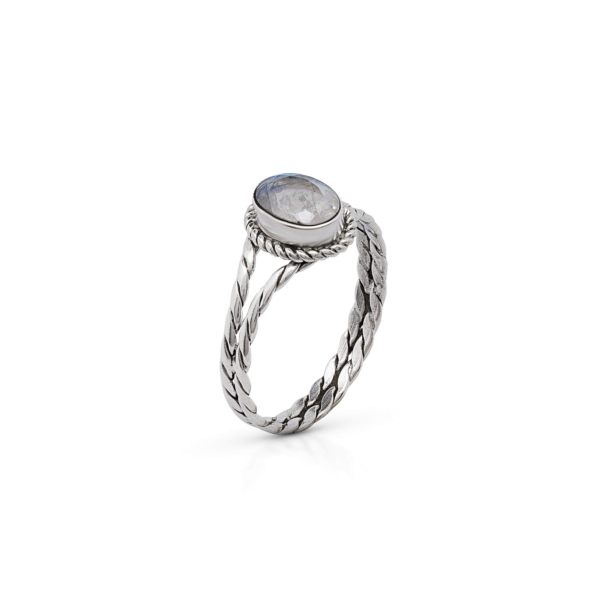 Koral Jewelry Moonstone Ethnic Vintage Gipsy Delicate Oval Ring 925 Sterling Silver Tribal Boho Chic (8)