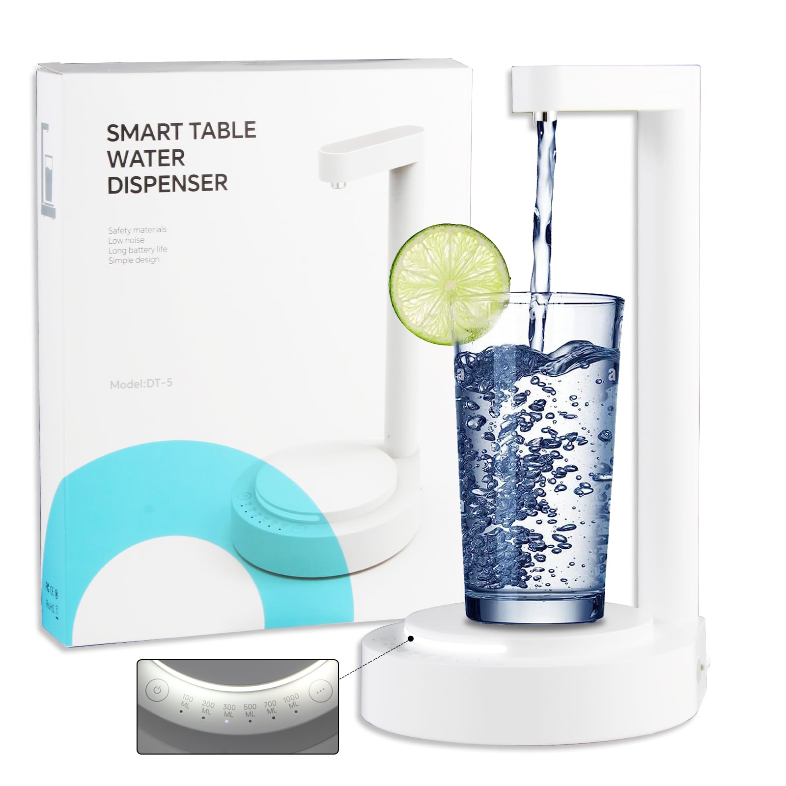 LED Bedside Water Dispenser,Desktop Water Bottle Dispenser,New upgrade LED Light and Touch buttons, Portable 5 Gallon Water Dispenser,with 7 Levels Pumping and Light,Suitable for Home, Office, (white)