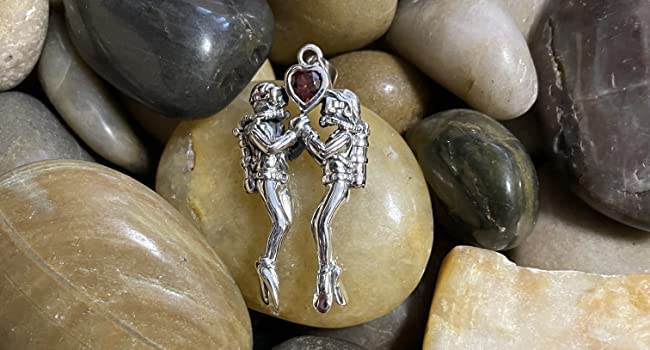 Jewelry Trends Sterling Silver Scuba Divers Garnet Heart Pendant