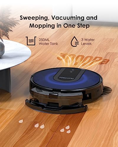 Thamtu G20 Robot Vacuum and Mop Combo, with Self-Emptying Base, Auto Carpet Boost, 3000Pa Suction for Powerful Cleaning, APP and Voice Control, Pet Hair Cleaning, is Ideal for Household Cleaning