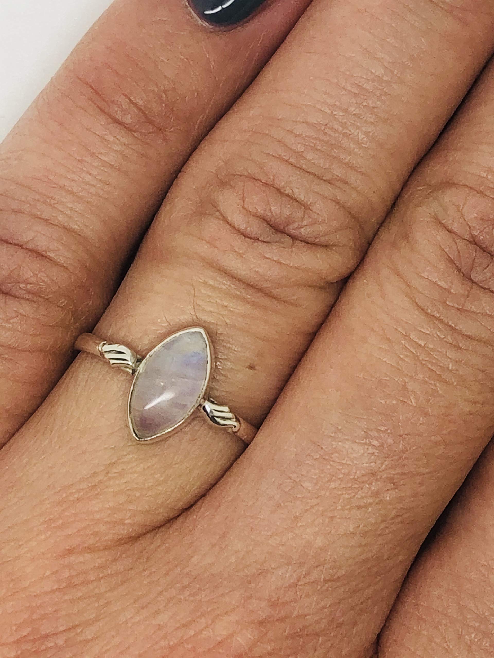 Koral Jewelry marquise Moonstone Ethnic Delicate Ring 925 Sterling Silver Vintage Tribal Gipsy Boho Look (7)