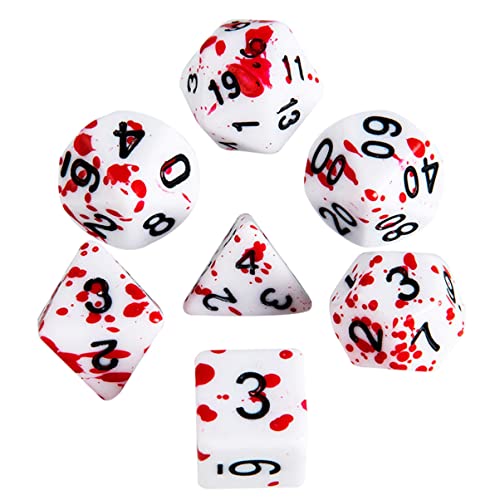 Polyhedral Gaming Dices 7 Pcs Blood Blood Splatter Dices Acrylic Gaming Dices Blood Stained Dices Dices Vampire Dices Halloween Blood Dice Set
