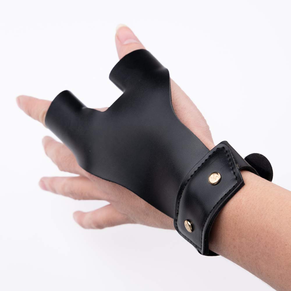 LOKHEIRA ARCHERY Arrow Gloves 2 Finger Protective Guard Leather for Left Hand Hunting Recurve Traditional Longbow Protective Gear(Black)