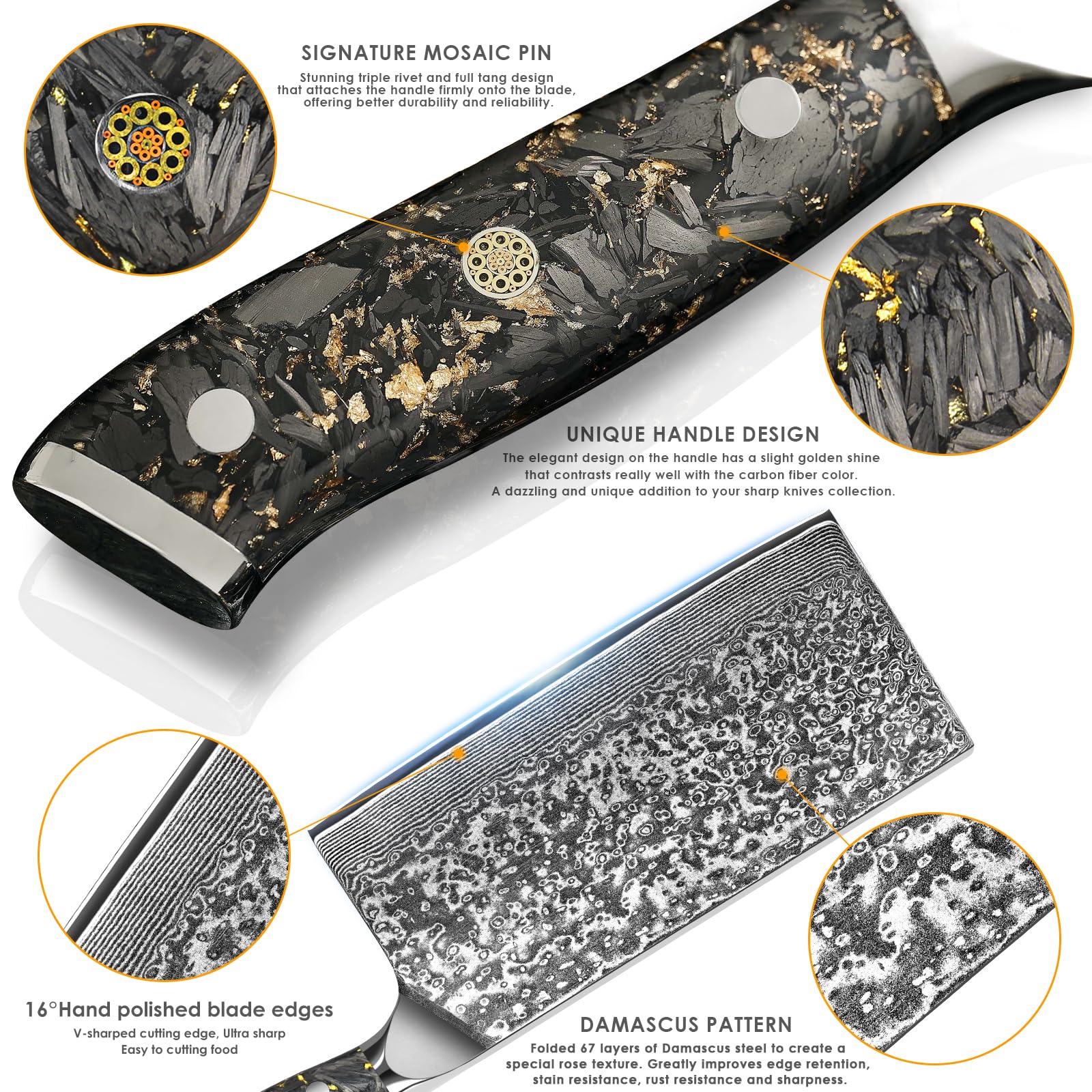 KEENZO Damascus Meat cleaver knife 7 inch, Professional kitchen knife, sharp Chinese chef knife. Hand forged high-carbon stainless steel butcher knife. Ergonomic Full-Tang handle with gift box 