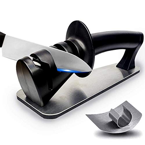 Knife Sharpener, 4 in 1 Kitchen Knife/Scissor Sharpener, Ceramic Stone, Tungsten Steel, Diamond Sharp Groove, Ergonomic Design, Non Slip Professional Manual Knife Sharpener Tool
