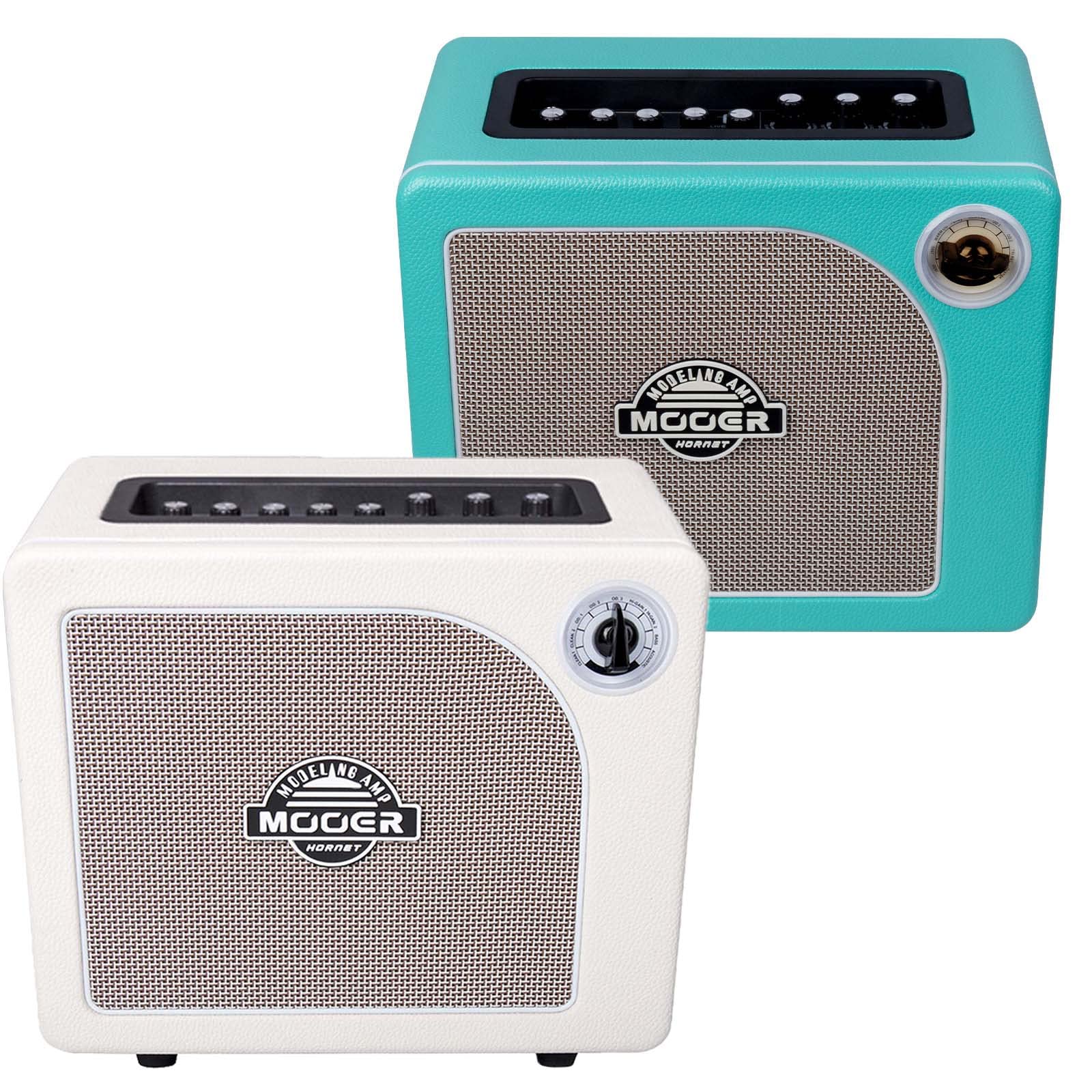 MOOER Guitar Amplifier Combo 15W, Practice Electric Guitar Amp with 9 Digital Amp Models for Electric Guitar and Bass - Hornet White and Green