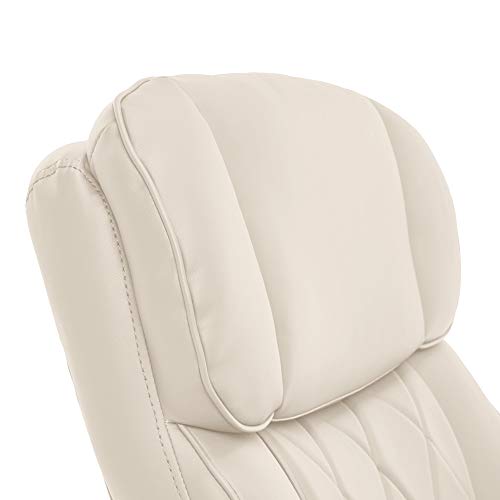 La-Z-Boy Sutherland Quilted Leather Executive Office Chair with Padded Arms, High Back Ergonomic Desk Chair with Lumbar Support, Ivory White Bonded Leather