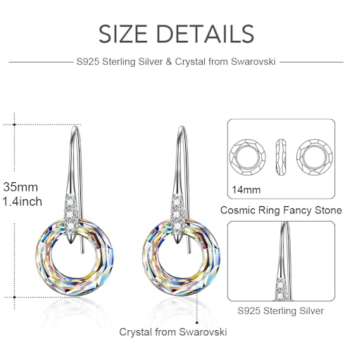 Malanda 925 Sterling Silver Circle Drop Earrings for Women Swarovski Crystal Hook Dangle Earrings Birthday Jewelry Gift for Mom (Crystal Aurora Borealis)