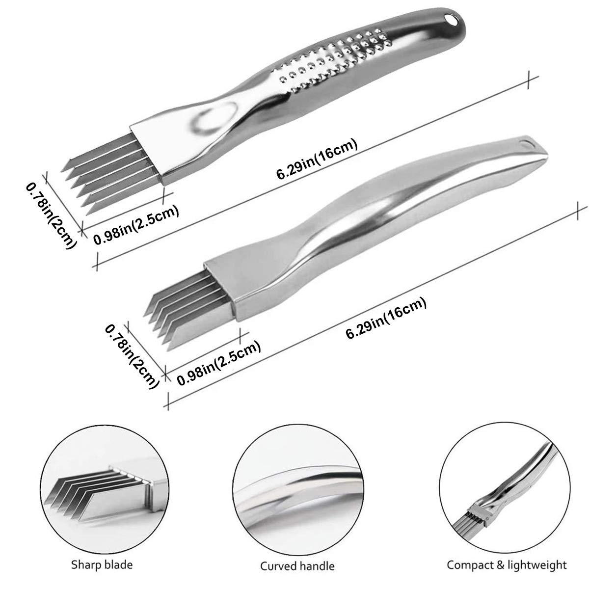 Kitchen Shred Silk The Knife, Stainless Steel Chopped Green Onion Knife, Curved Handle Design, Food Speedy Chopper Green Onion Cutter Kitchen Tool (2Pcs)