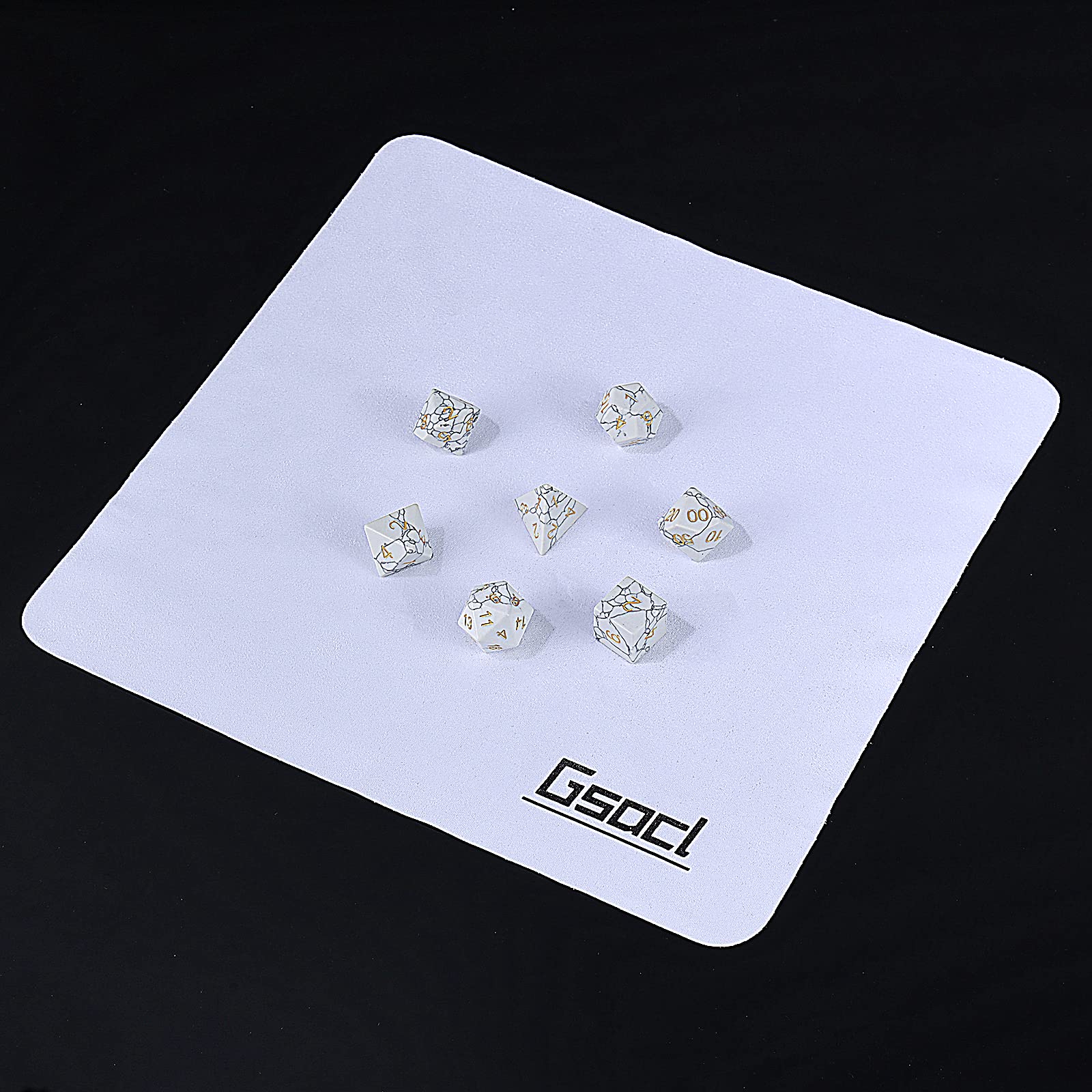 Natural Gemstone Dice Set DND, Full Set 7 Piece Glass D&D Dice with Portable Cloth Bag and Tablecloth for Dungeons and Dragons D&D(White Howlite Turquoise)