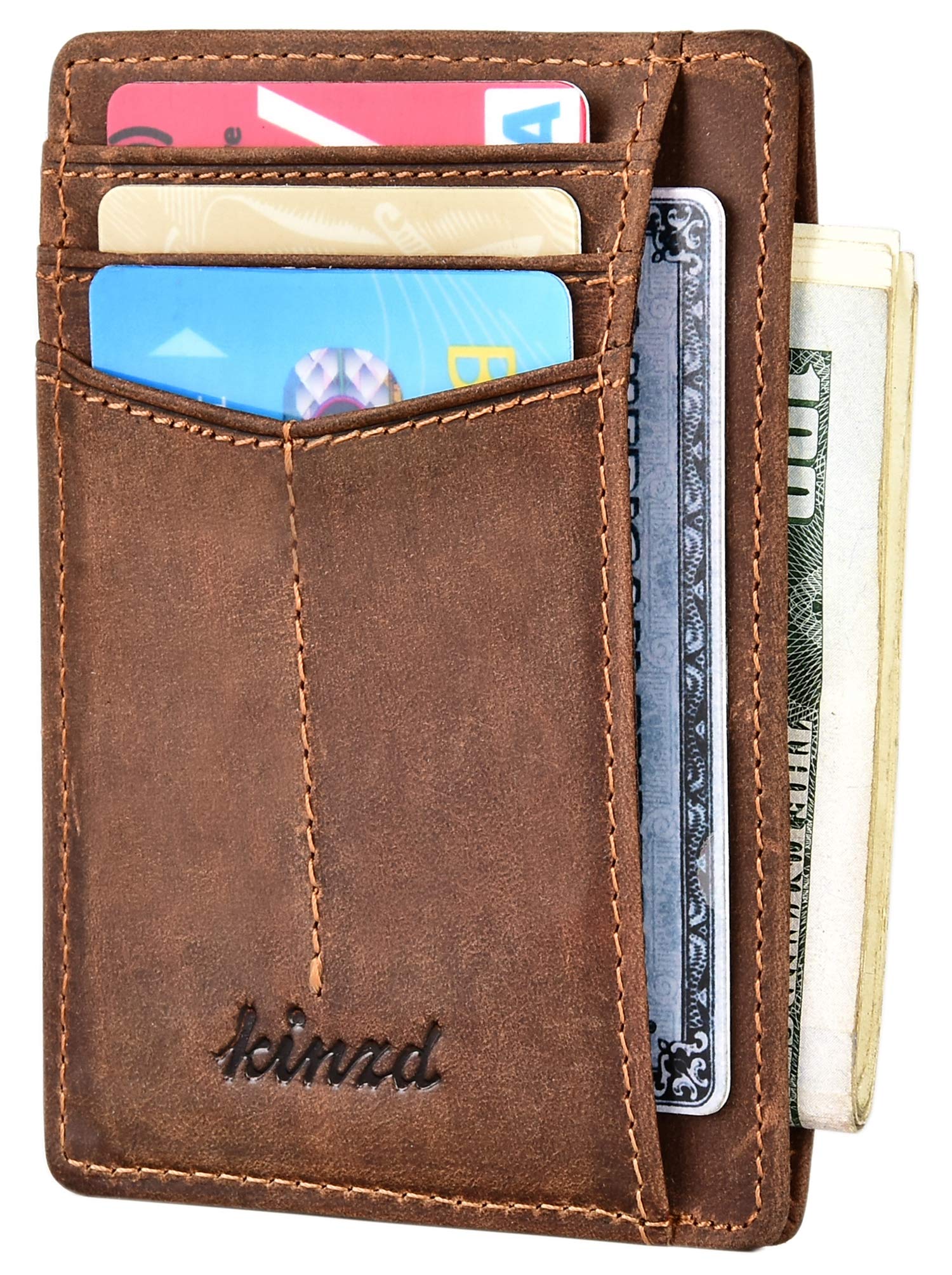 kinzd Slim Wallet RFID Front Pocket Wallet Minimalist Secure Thin Credit Card Holder Dark Brown