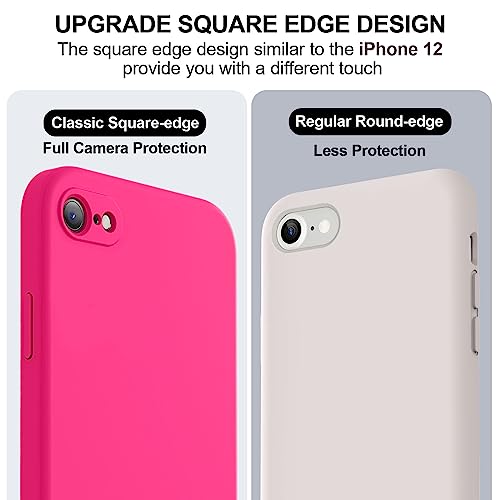 Vooii for iPhone SE Case 2022/3rd/2020,iPhone 8/7 Case, Upgraded Liquid Silicone with [Square Edges] [Camera Protection] [Soft Anti-Scratch Microfiber Lining] Phone Case for iPhone SE - Hot Pink
