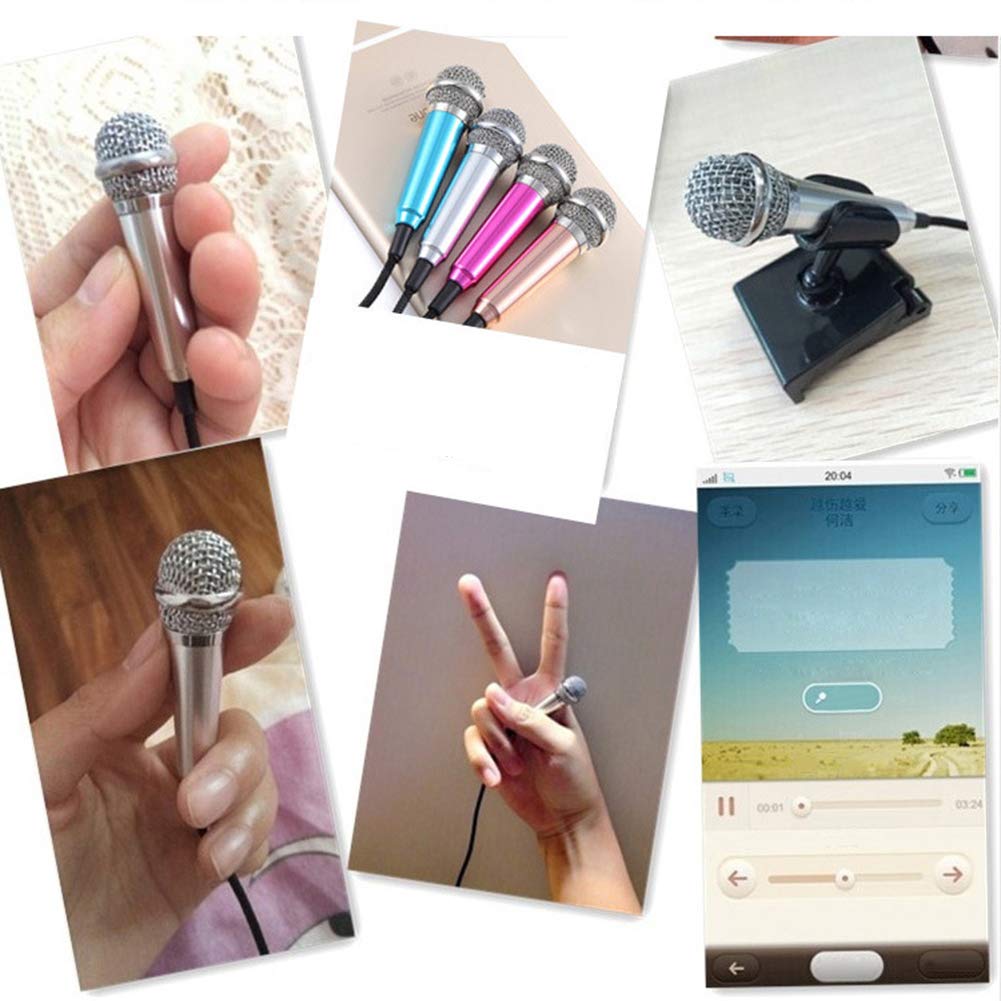 Mini 3.5mm Microphone Condenser Microphone,Portable Vocal Microphone, Mobile Phone Voice Recording,Singing, Recording and Chatting,Phone Karaoke Mic with Stand for iPhone Android Silver