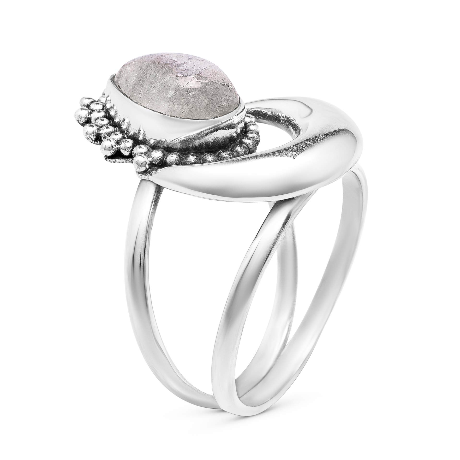 Koral Jewelry Pear Moonstone Ethnic Moon Ring 925 Sterling Silver Vintage Tribal Gipsy Boho Look (8)