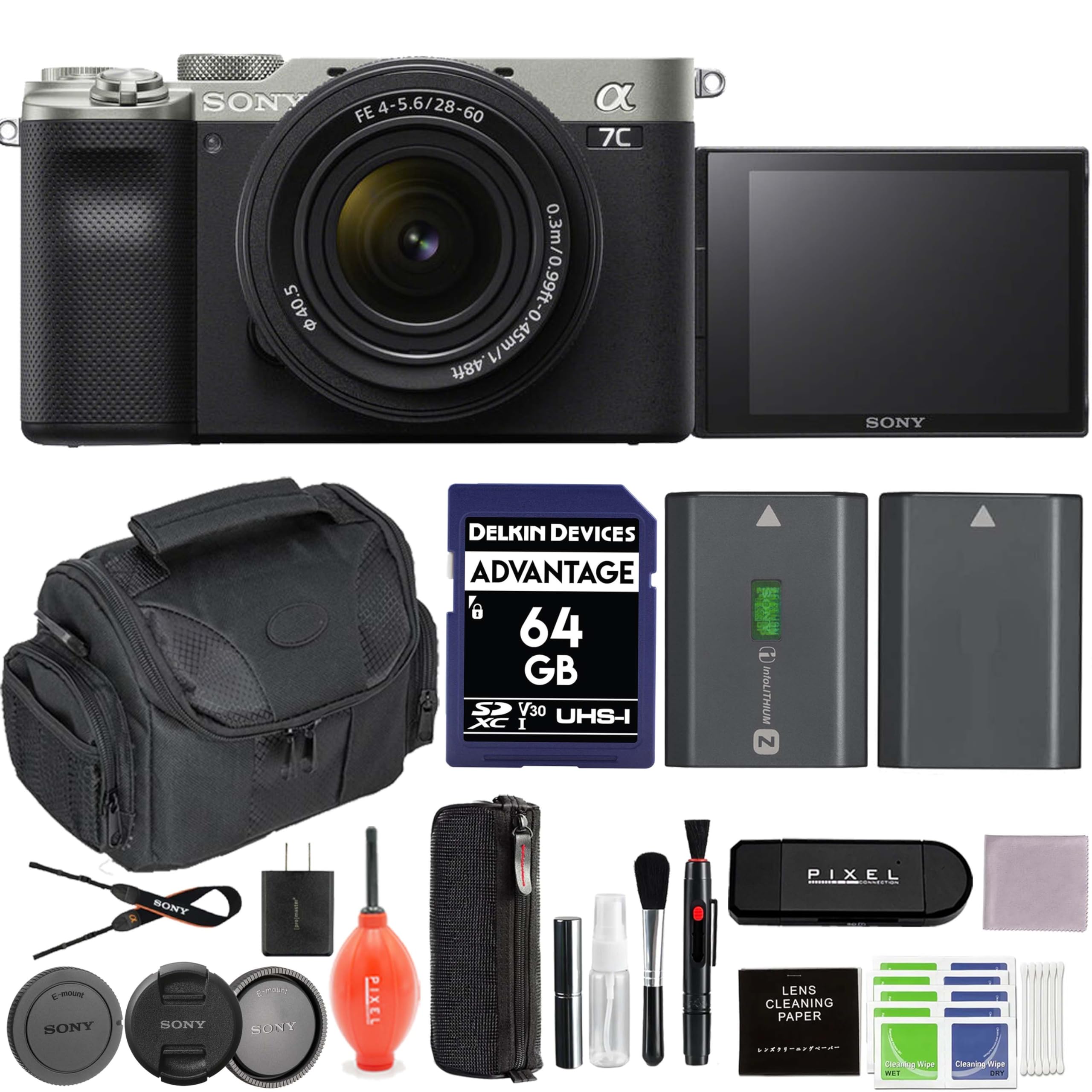Sony Alpha a7C Mirrorless Digital Camera with FE 28–60 mm F4–5.6 Lens Bundle with Extra Battery, Gadget Bag, Card Reader, Cleaning Kit & Blower